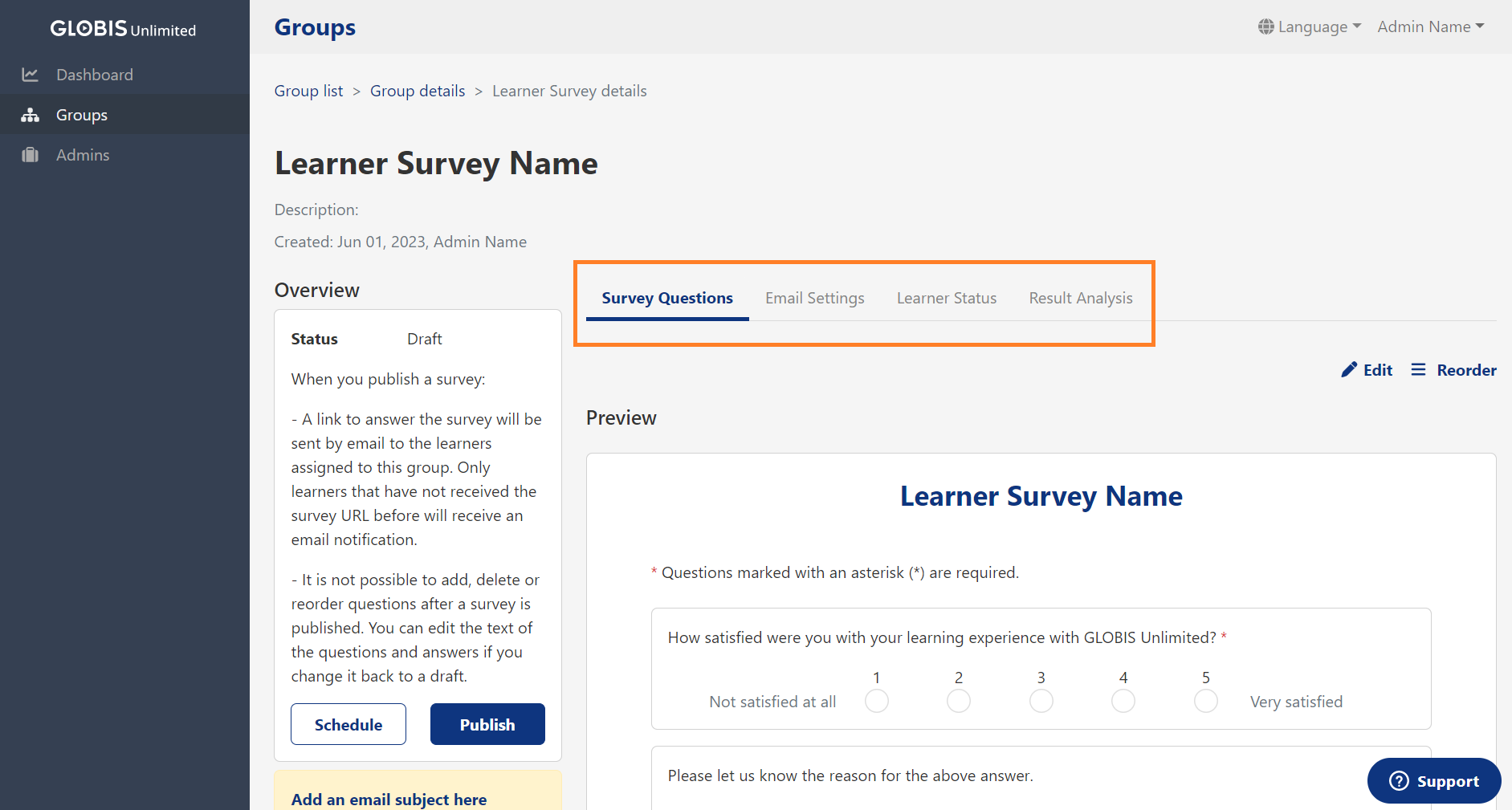 Learner Surveys – GLOBIS Help Center for Administrators